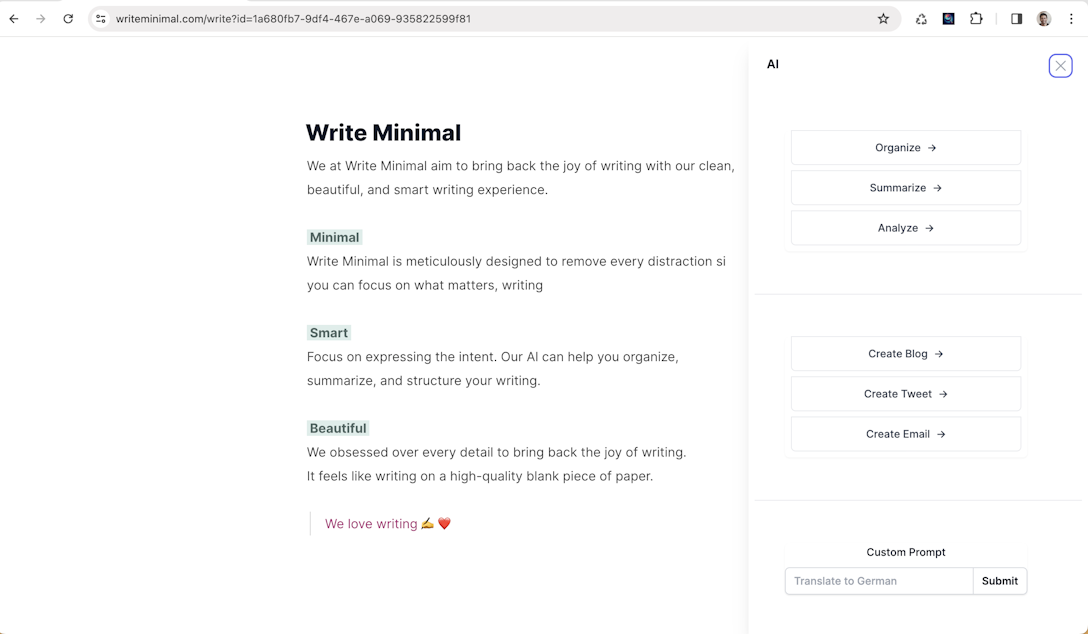 Write Minimal:A minimal, beautiful, and AI powered writing experience ...