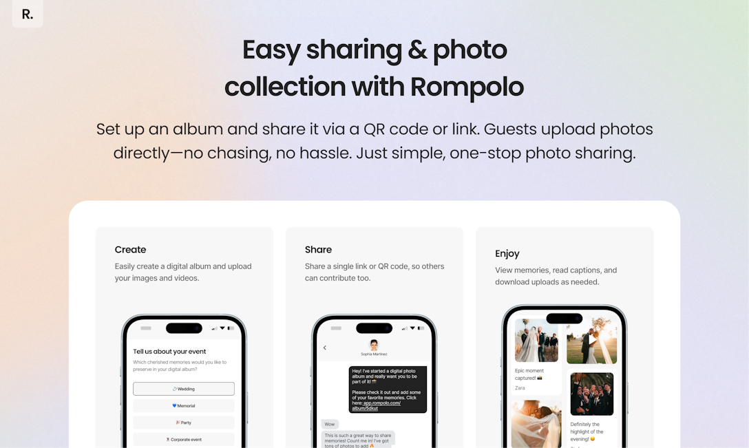 Rompolo:Create & share digital albums with a QR/link for events ...