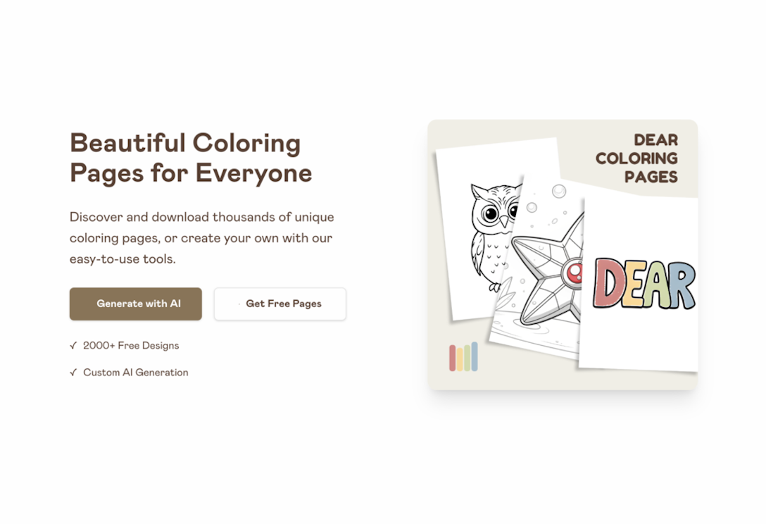 Dear Coloring Pages:Beautiful AI-Generated Coloring Pages for Everyone - Launched.io