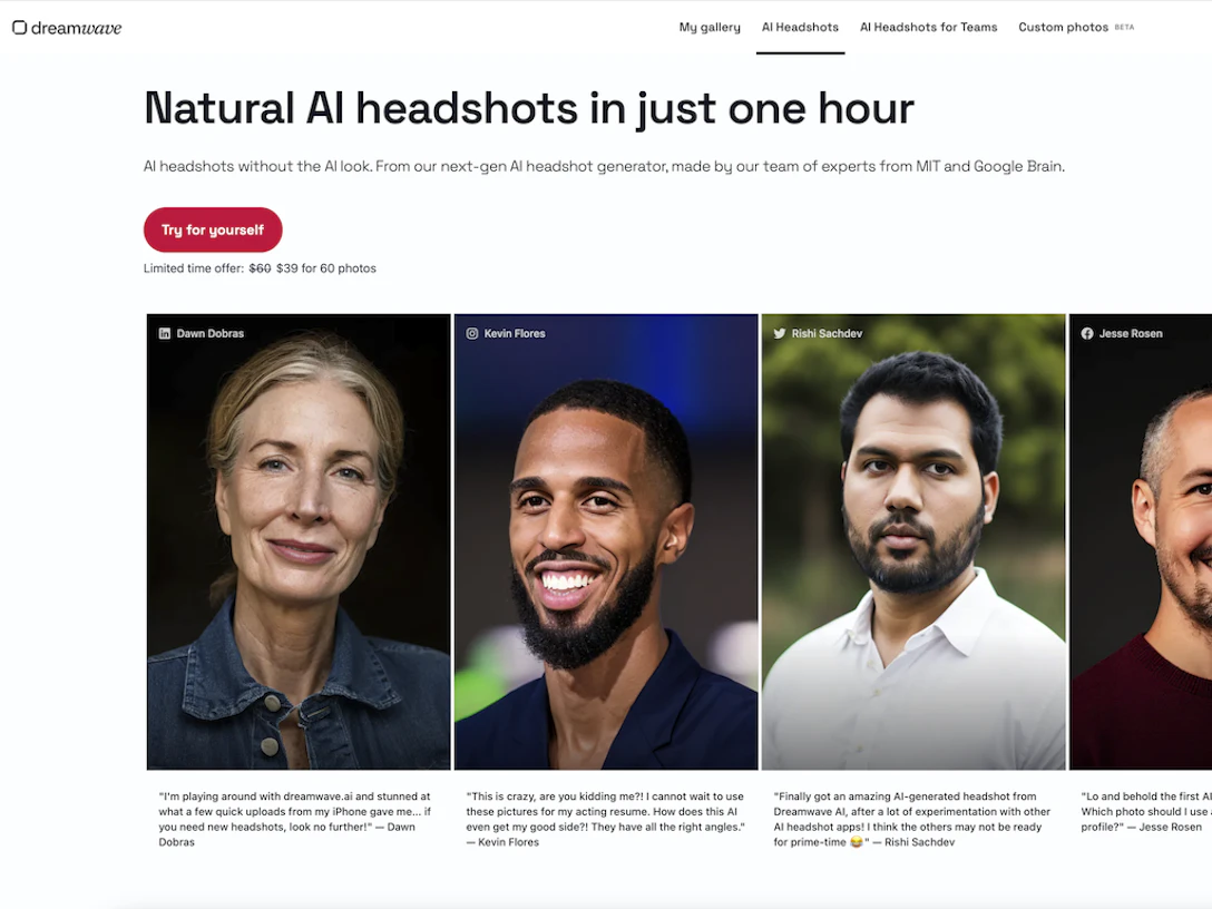 Dreamwave AI Headshots:Next-generation, high quality AI headshots ...