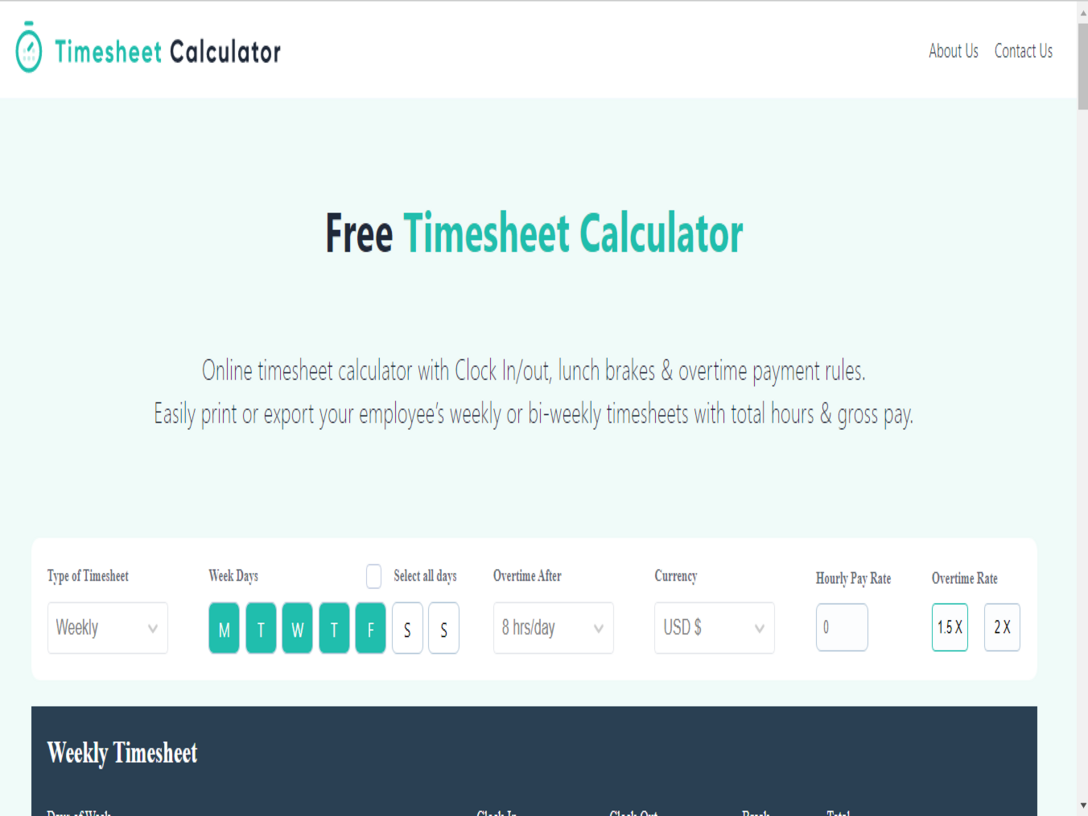 Timesheet Calculator:Free online timesheet calculator with Clock In/out ...
